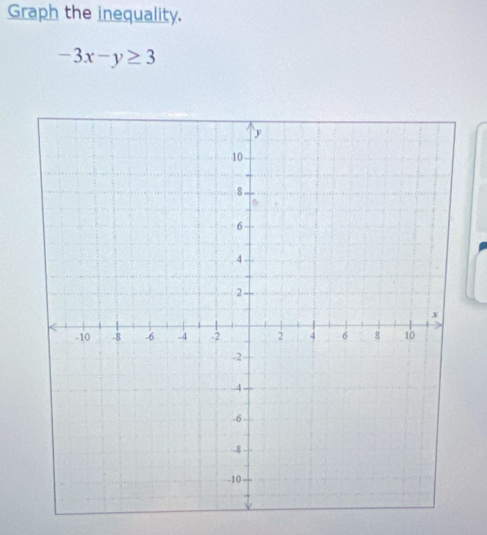 Solved: Graph the inequality. -3x-y≥ 3 [Math]