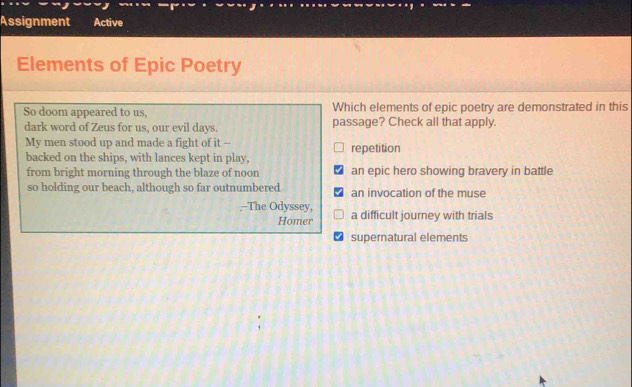 Solved: Assignment Active Elements of Epic Poetry Which elements of ...