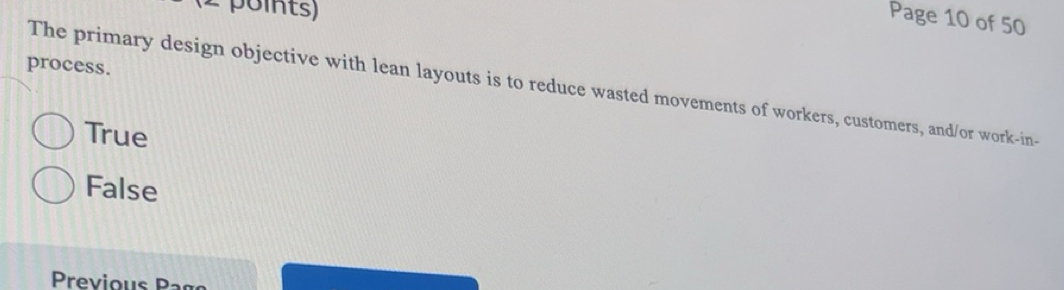 Solved: Page 10 of 50 process. The primary design objective with lean ...