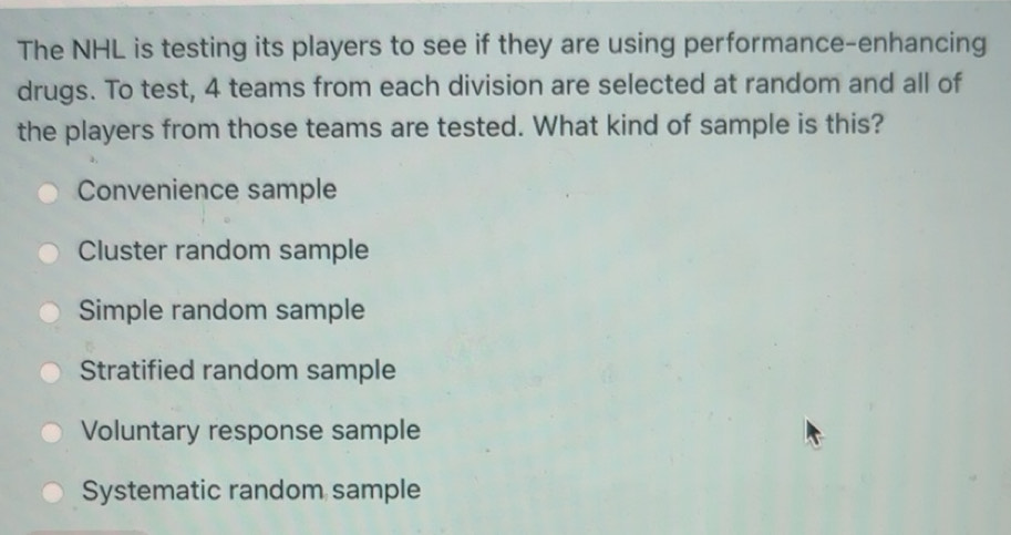 Solved: The NHL is testing its players to see if they are using ...