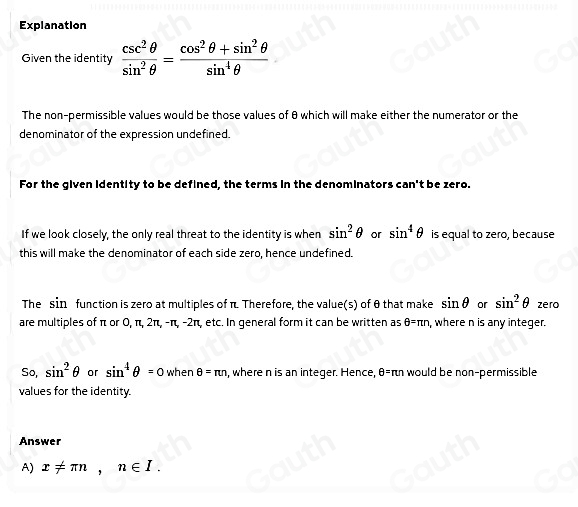 Solved: Given the identity, csc^2θ /sin^2θ = (cos^2θ +sin^2θ )/sin^4θ ...