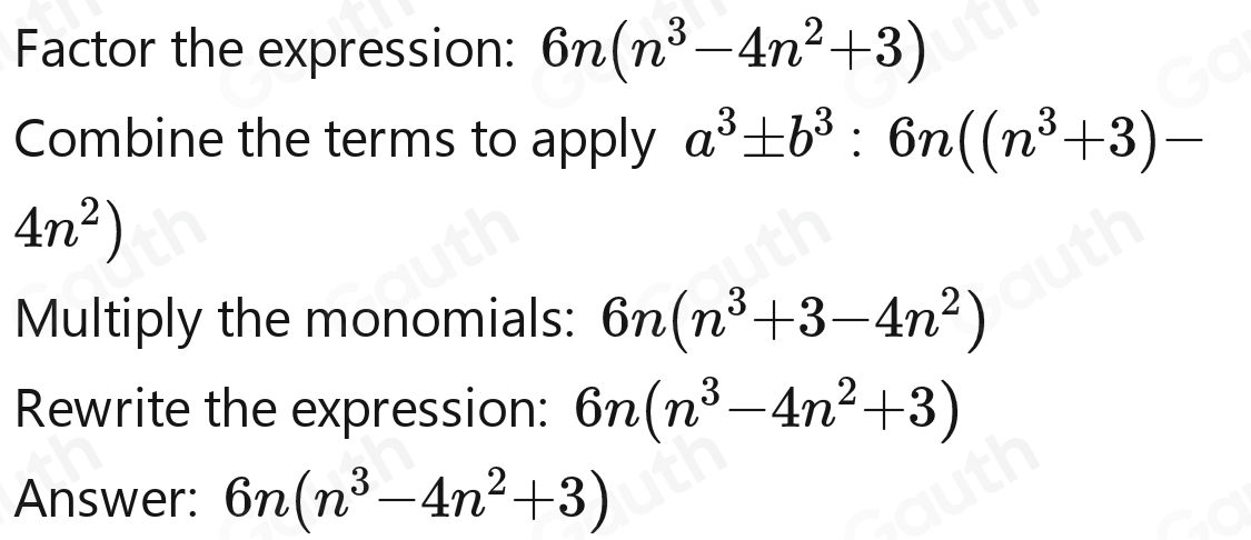 Solved: What is the factored form of 6n^4-24n^3+18n 6n(n^4+4n^3+3n) Bn(n^4-4n^3+3n) 6n(n^3-4n^2 ...