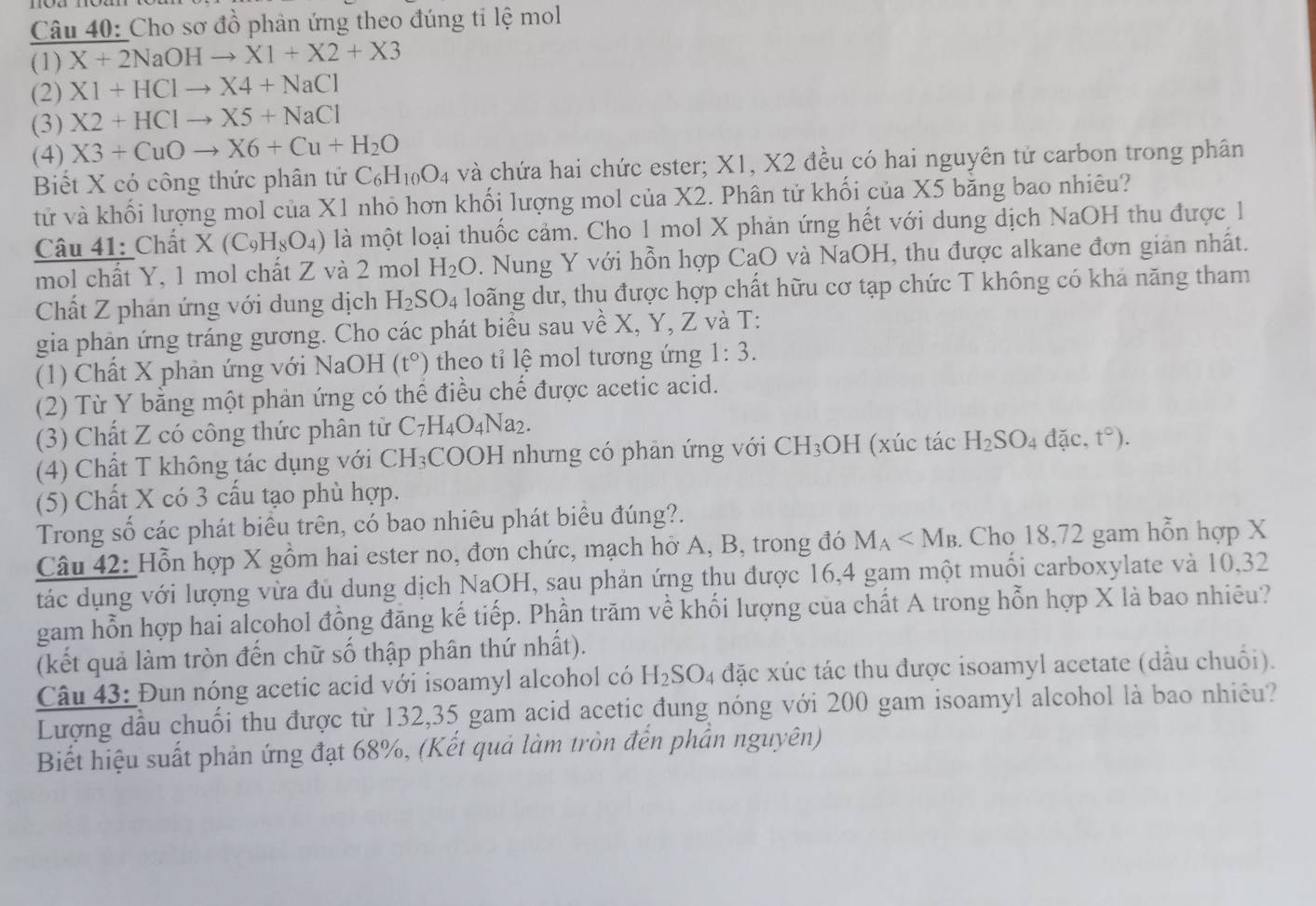 Giải quyết:Cho sơ đồ phản ứng theo đúng tỉ lệ mol (1) X+2NaOHto X1+X2 ...
