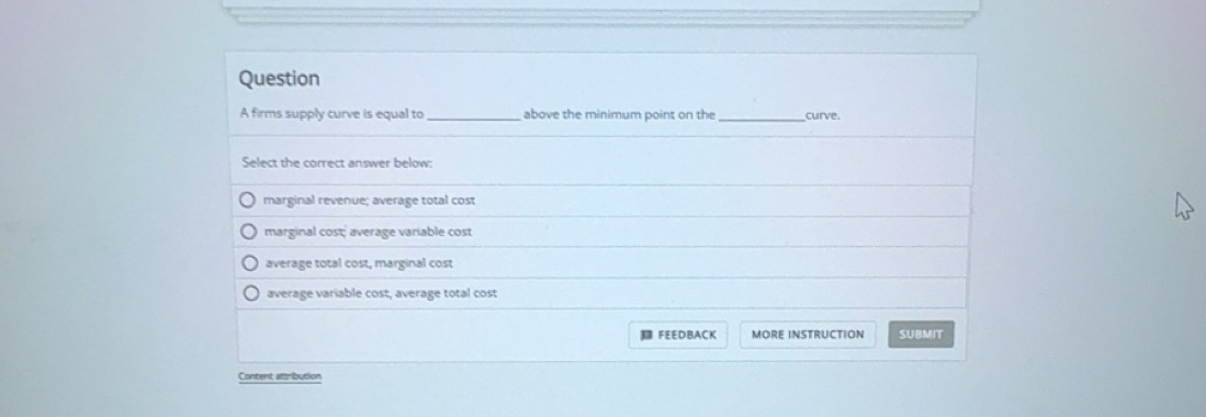 Solved: firms supply curve is equal to _above the minimum point on the ...