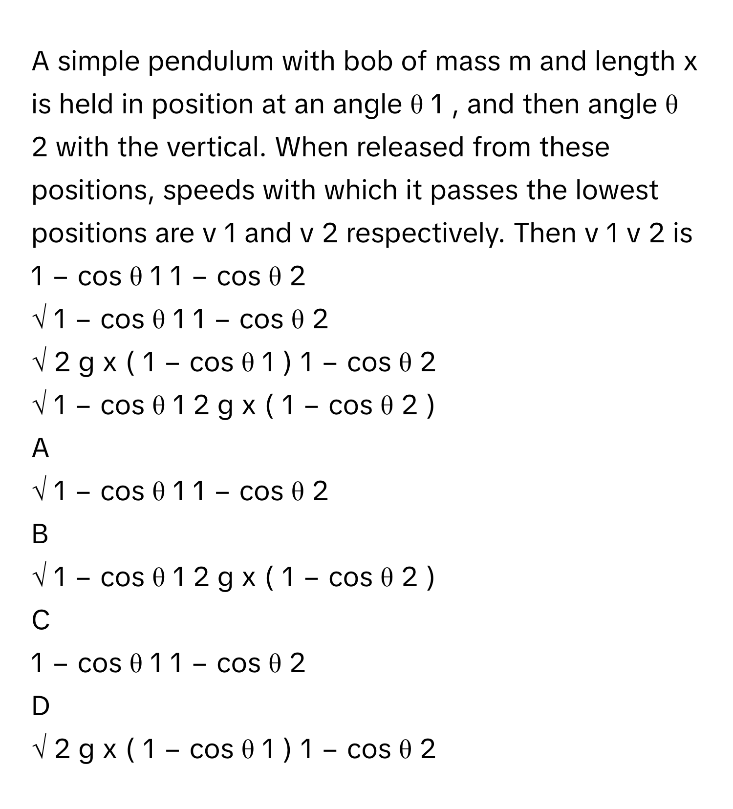 Solved: A simple pendulum with bob of mass m and length x is held in ...