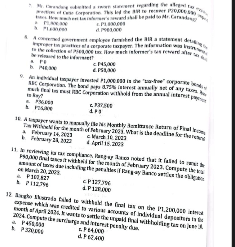 Solved: Mr. Carandang submitted a sworn statement regarding the alleged ...
