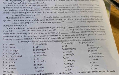 Giải quyết:Read the following passage and mark the letter A, B, C, or D ...