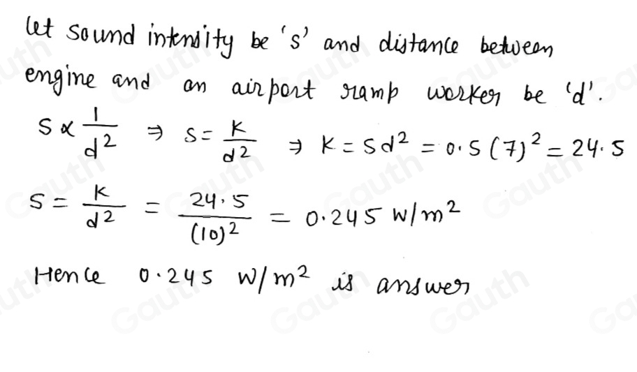 Solved: The sound intensity of a jet engine, measured in watts per ...