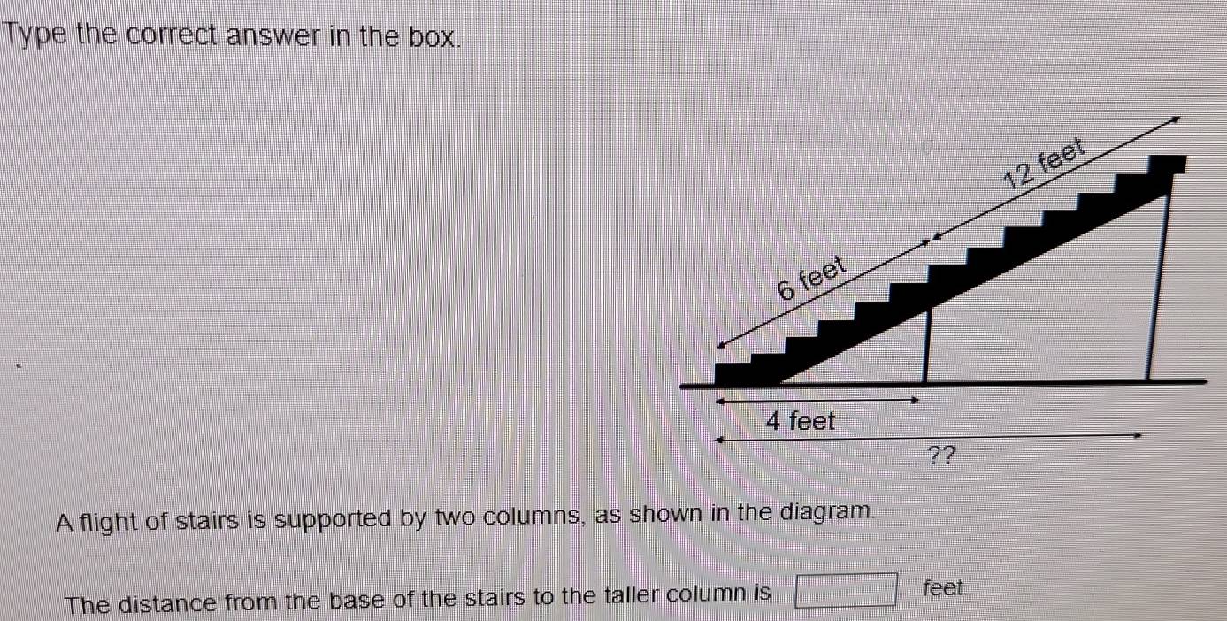 Solved: Type the correct answer in the box. A flight of stairs is supported by two columns, as ...