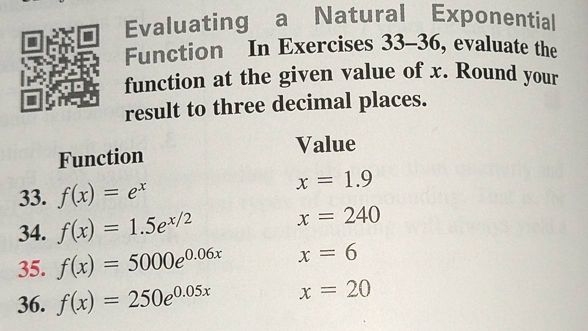 Solved: Evaluating a Natural Exponential Function In Exercises 33-36 ...