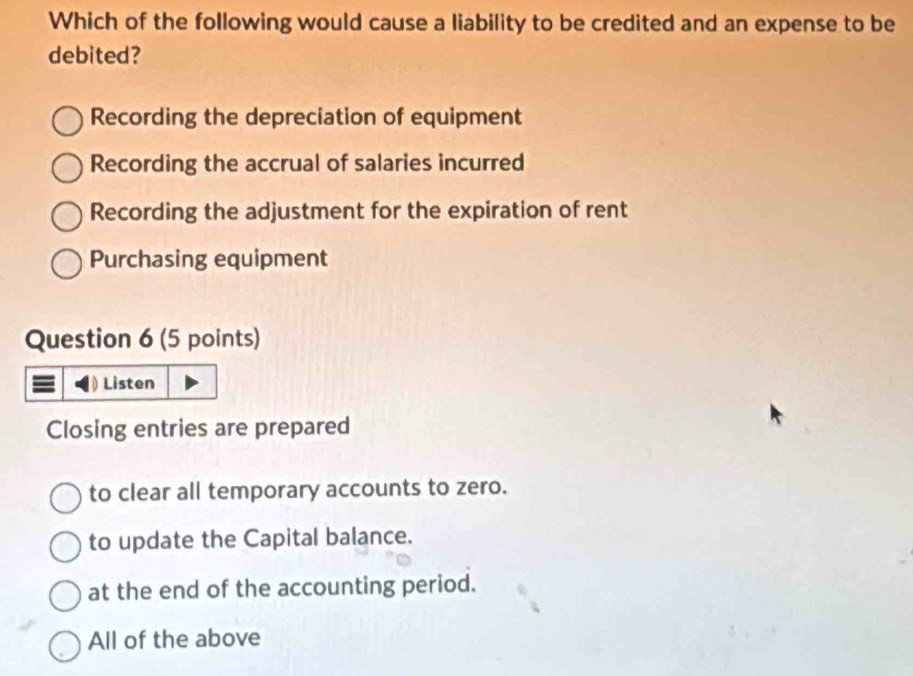 Solved: Which of the following would cause a liability to be credited ...