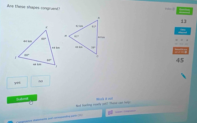 Solved: Are these shapes congruent? Video ⑤ Questions anseered 13 ...