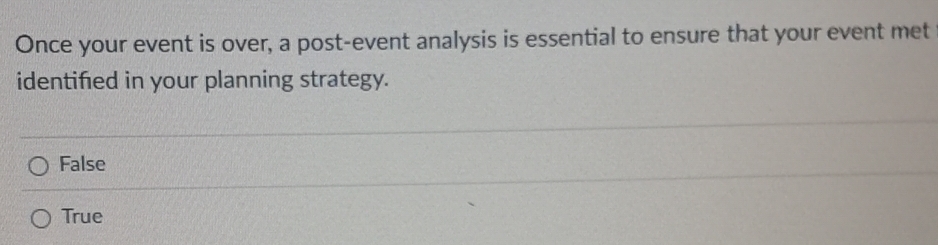 Solved: Once your event is over, a post-event analysis is essential to ...