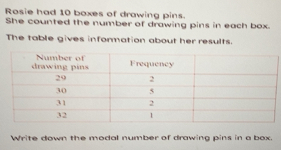 Solved: Rosie had 10 boxes of drawing pins. She counted the number of ...