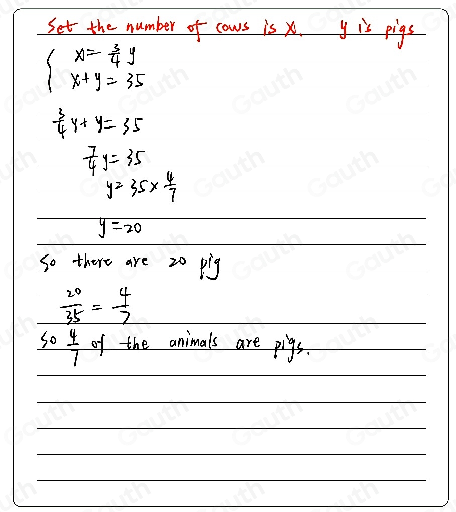 Solved: There are 3/4 as many cows as pigs on an animal farm. If there ...