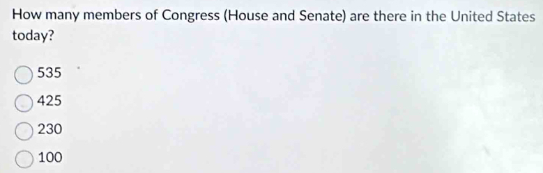 Solved: How many members of Congress (House and Senate) are there in ...