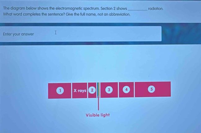 Solved: The diagram below shows the electromagnetic spectrum. Section 2 ...