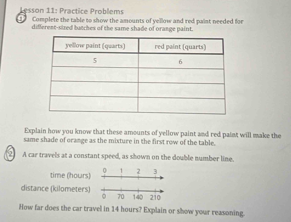 Solved: Lesson 11: Practice Problems 1 Complete the table to show the ...