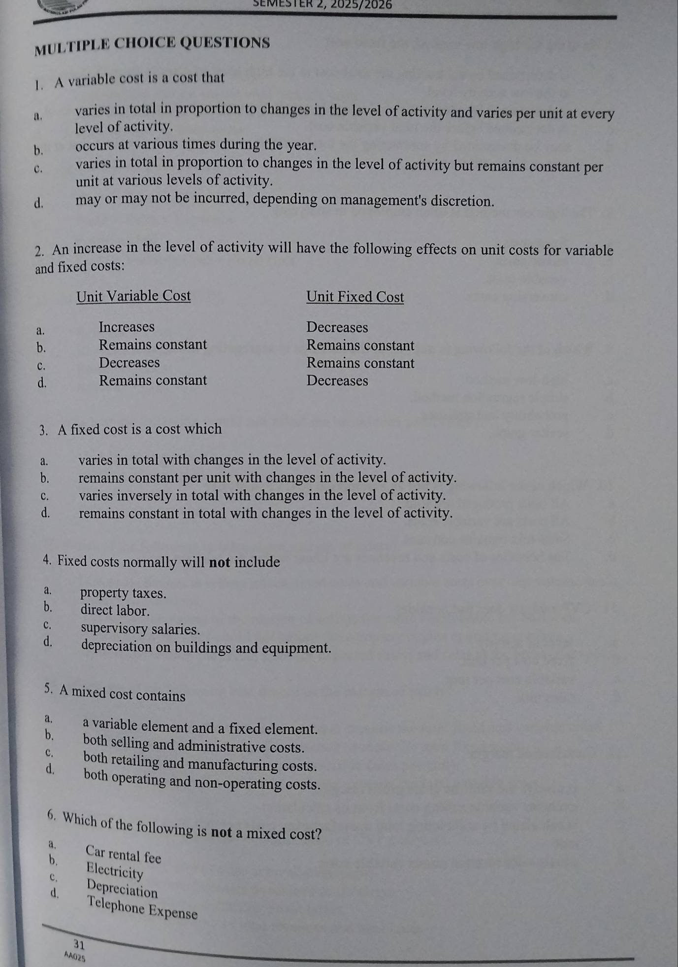 Selesai:SEMESTER 2, 2025/2026 MULTIPLE CHOICE QUESTIONS 1. A variable ...