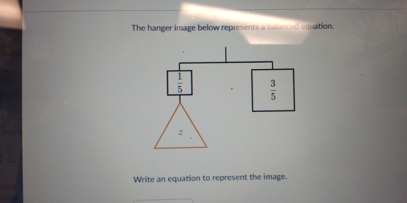 Solved: The hanger image below represents a balanced equation. 1/5 3/5 ...