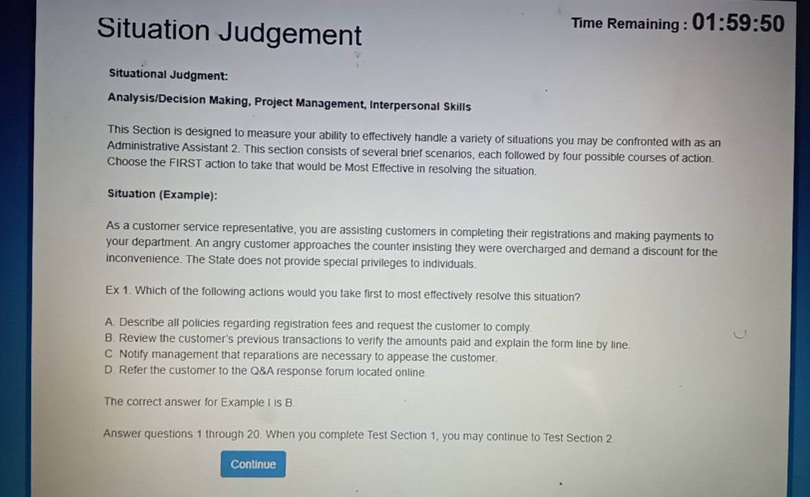 Solved: Situation Judgement Time Remaining : 01:59:50 Situational ...