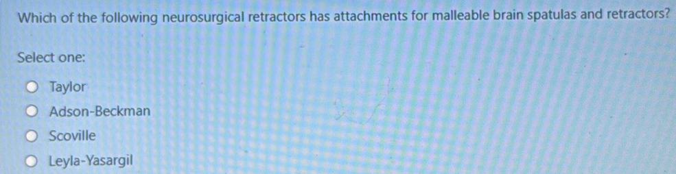 Solved: Which of the following neurosurgical retractors has attachments ...
