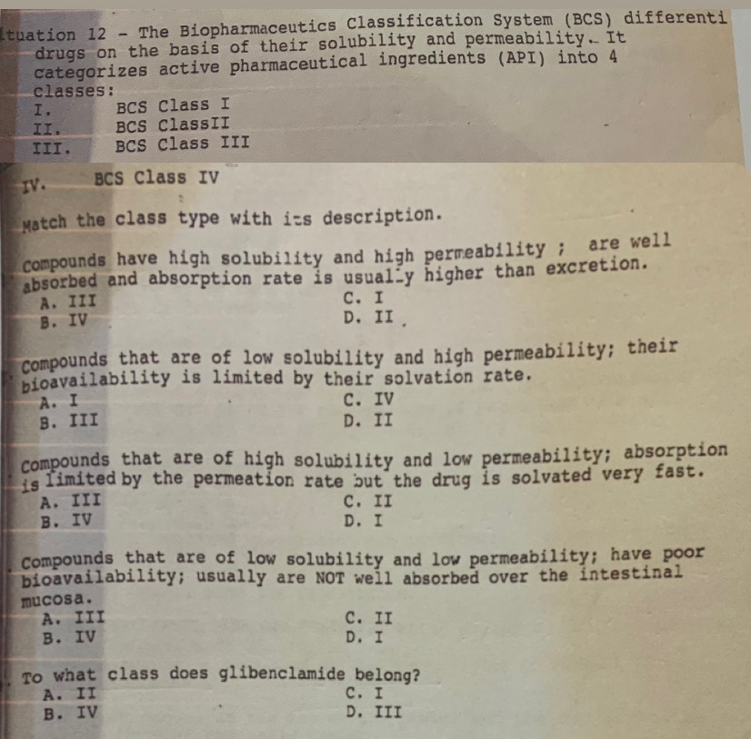 Solved: Ituation 12 - The Biopharmaceutics Classification System (BCS ...