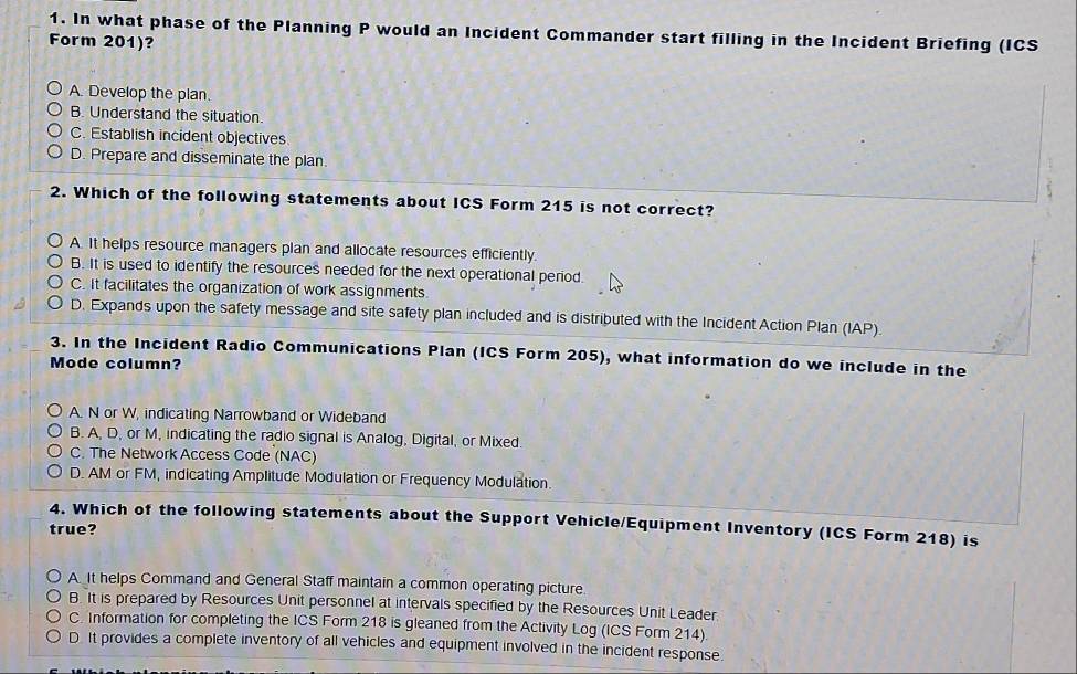 Solved: In what phase of the Planning P would an Incident Commander ...