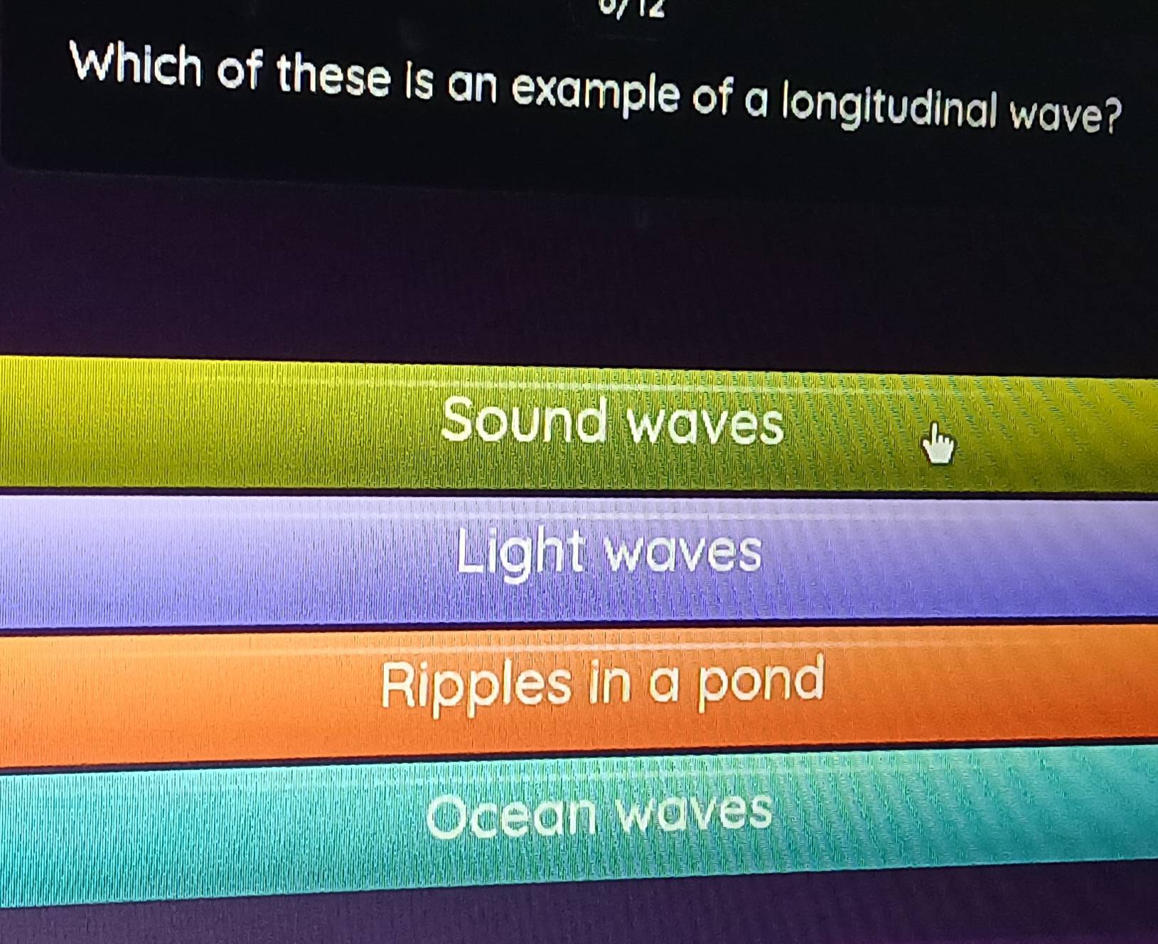 Solved: Which of these is an example of a longitudinal wave? Sound ...