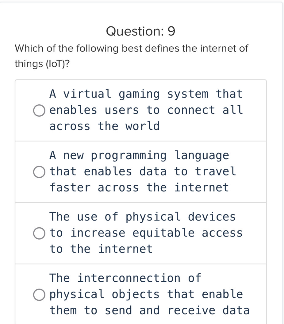 Solved: Which of the following best defines the internet of things (loT ...