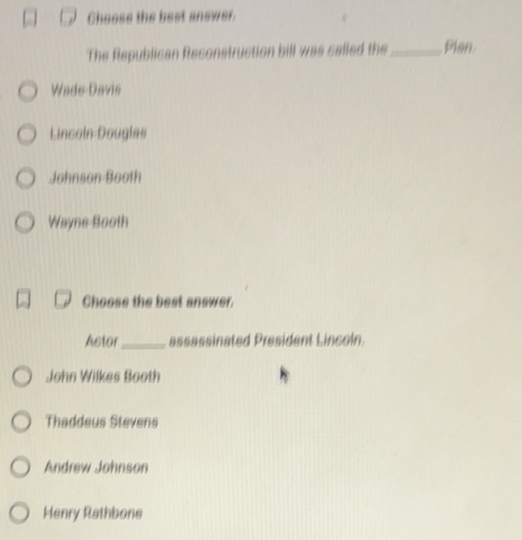 Solved: Choose the best anewer. The Republican Reconstruction bill was ...