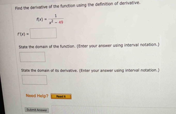 Solved: Find the derivative of the function using the definition of ...