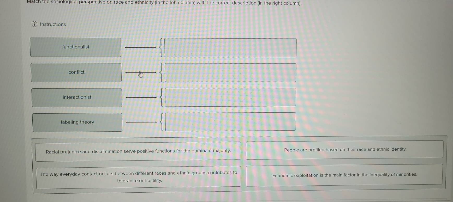 Solved: Match the sociological perspective on race and ethnicity (in ...