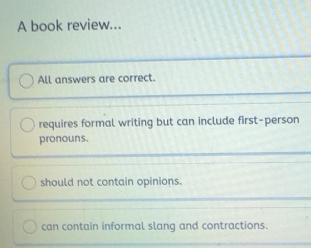 Solved: A book review... All answers are correct. requires formal ...