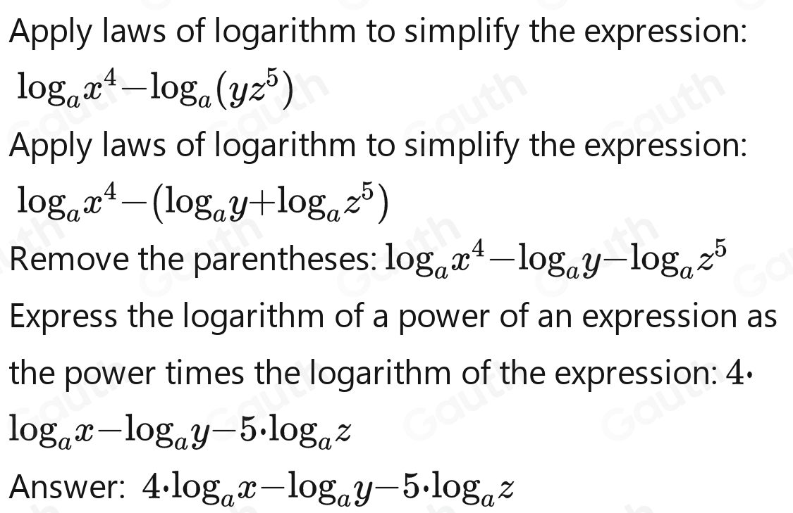 Solved: Use the Laws of Logarithms to rewrite the expression below in a form with no logarithm ...