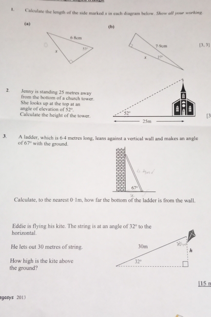 Solved: Calculate the length of the side marked x in each diagram below. Show all your working ...