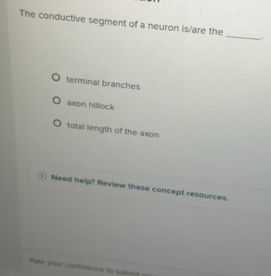Solved: The conductive segment of a neuron is/are the _ . terminal ...