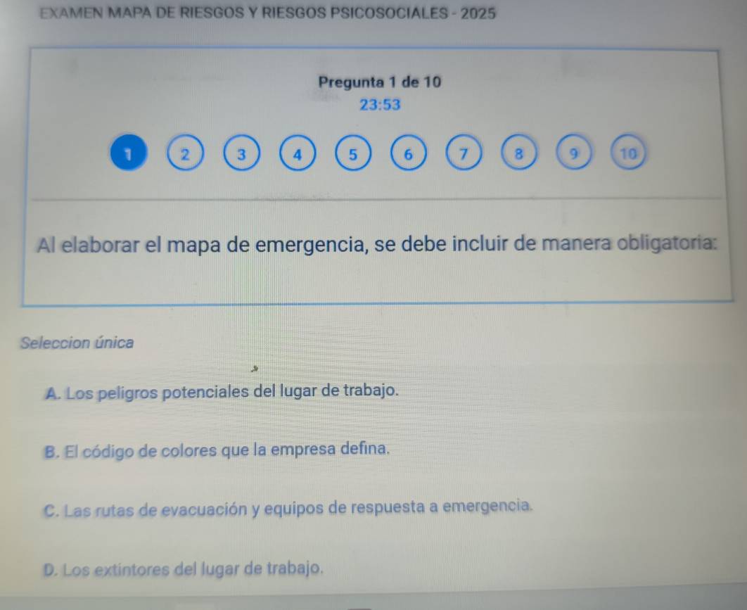 Resuelto:EXAMEN MAPA DE RIESGOS Y RIESGOS PSICOSOCIALES - 2025 Pregunta ...