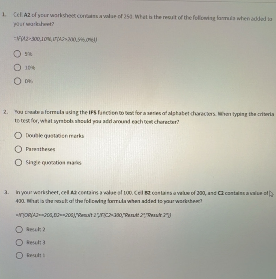 Solved: Cell A2 of your worksheet contains a value of 250. What is the ...
