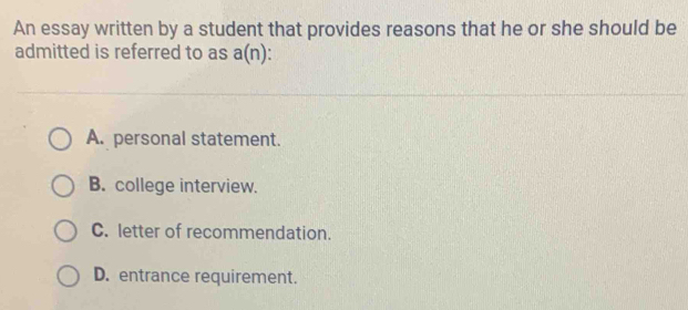 Solved: An essay written by a student that provides reasons that he or ...
