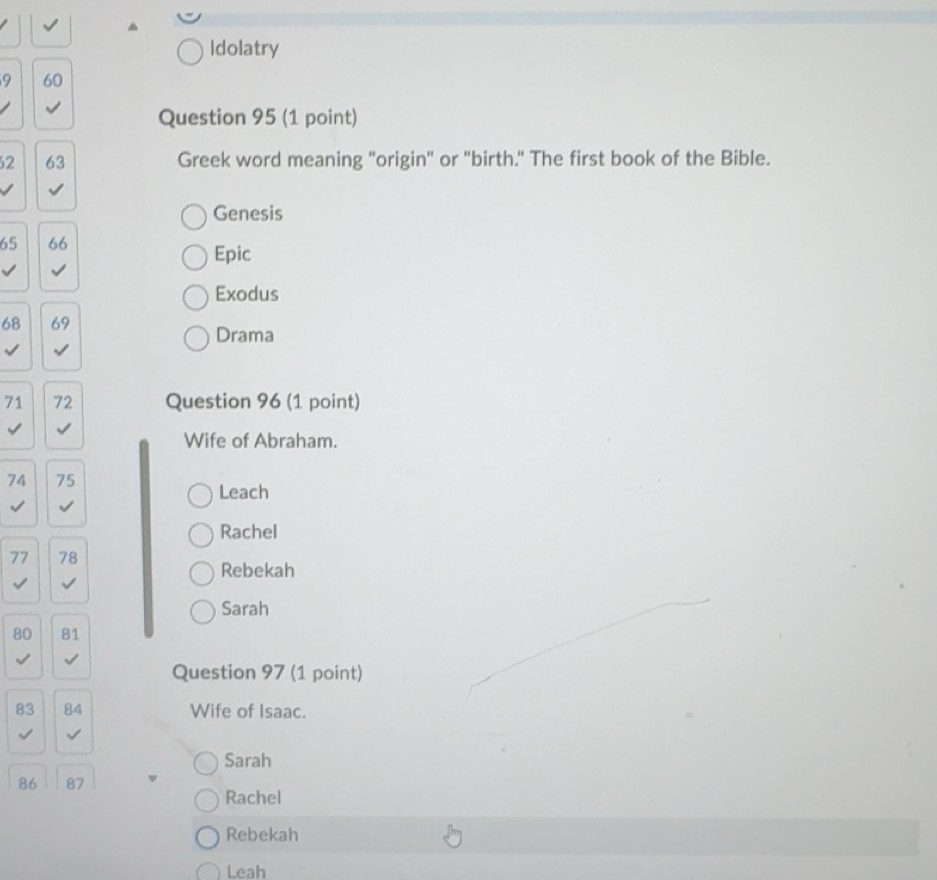 Solved: Idolatry 9 60 Question 95 (1 point) 2 63 Greek word meaning ...