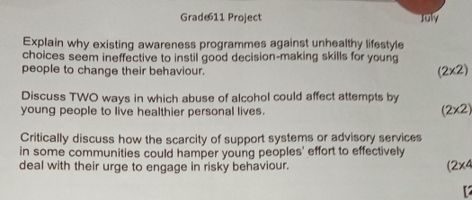 Solved: Grade11 Project Explain why existing awareness programmes against unhealthy lifestyle ch ...