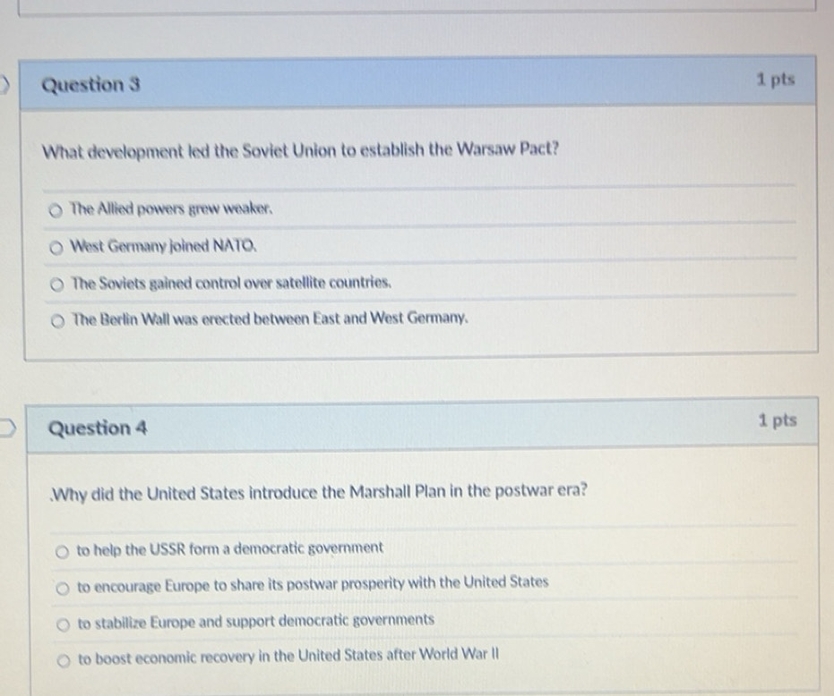 Solved: What development led the Soviet Union to establish the Warsaw ...