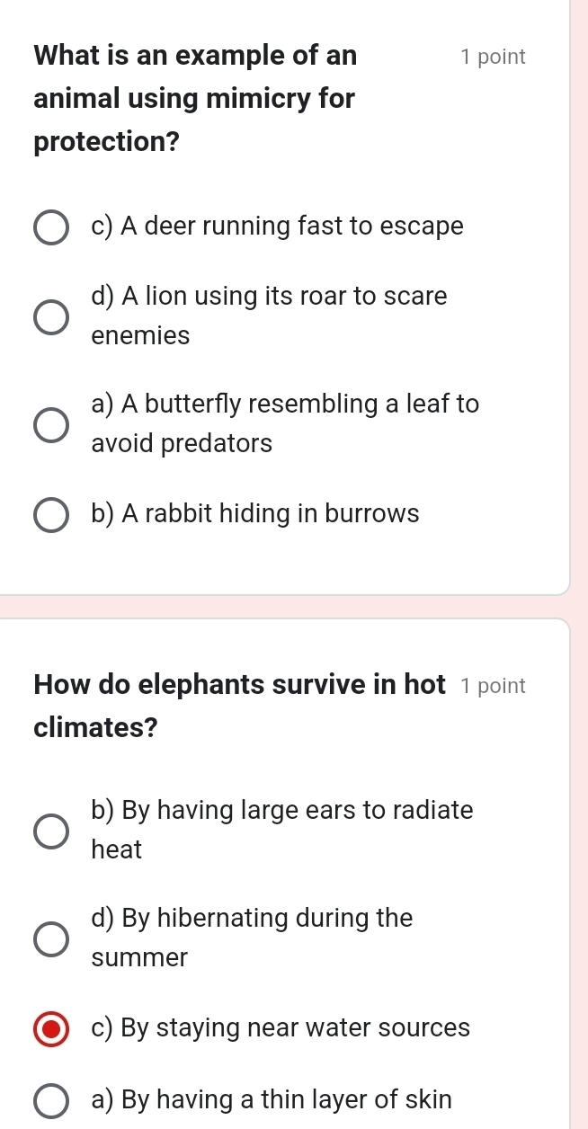 Solved: What is an example of an 1 point animal using mimicry for ...