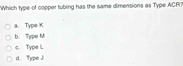 Solved: Which type of copper tubing has the same dimensions as Type ACR ...