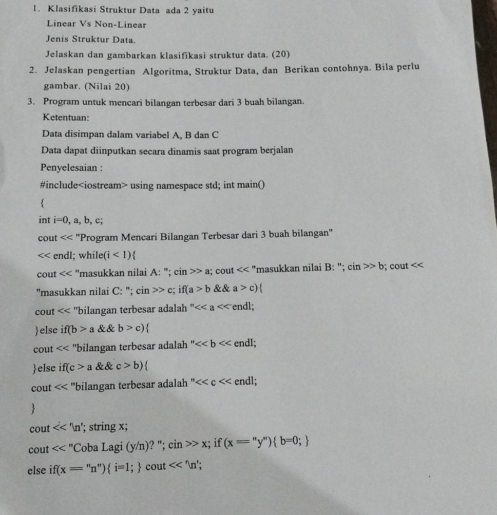 Telah dijawab:Klasifikasi Struktur Data ada 2 yaitu Linear Vs Non ...