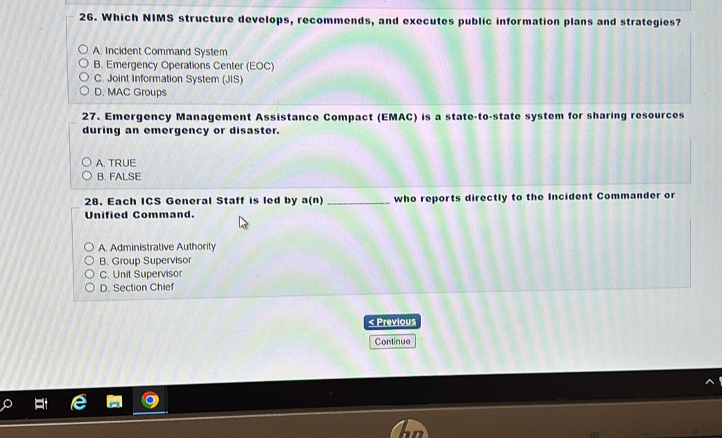 Solved: Which NIMS structure develops, recommends, and executes public ...