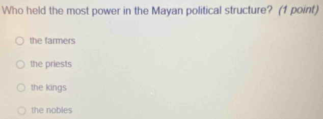 Solved: Who held the most power in the Mayan political structure? (1 ...