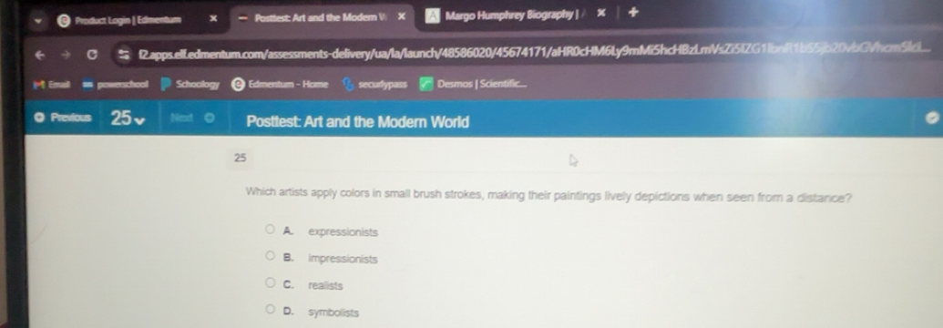 Solved: Product Login | Edmentum — Posttest: Art and the Modern V X ...