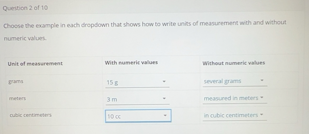 Solved: Choose the example in each dropdown that shows how to write ...